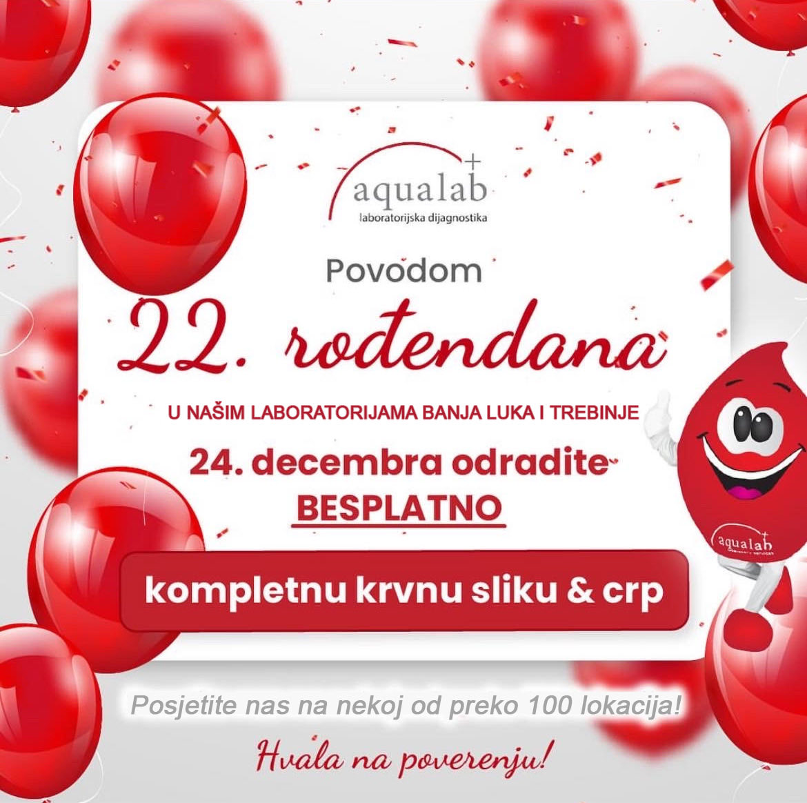 U utorak, 24.12. samo u Aqualabu: Besplatna analiza KKS i CRP-a | Trebinje Live